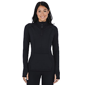 Yogalicious Nude Tech Half Zip Long Sleeve Jacket with Front Pockets - Black - Small