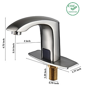 Halo Sanitary Automatic Commercial Sensor Touchless Bathroom Faucet with Hole Cover Deck Plate Motion Activated Grifo Hands Free Vessel Sink Robinet with Control Box Brushed Nickel