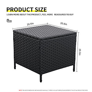Lviden Outdoor Wicker Storage Side Table, Patio Black PE Rattan End Table with Storage, Square Container for Furniture Covers, Toys, and Gardening Tools