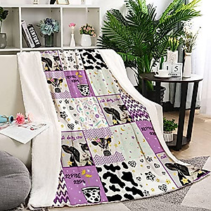 Cow Print Blanket Cow Decor Bedding Throw Blanket,Christmas Birthday Valentine's Day Gifts for Girl Women,Farmhouse Fall Winter Warm Soft Sherpa Thick Throw Blanket for Bed Sofa Office