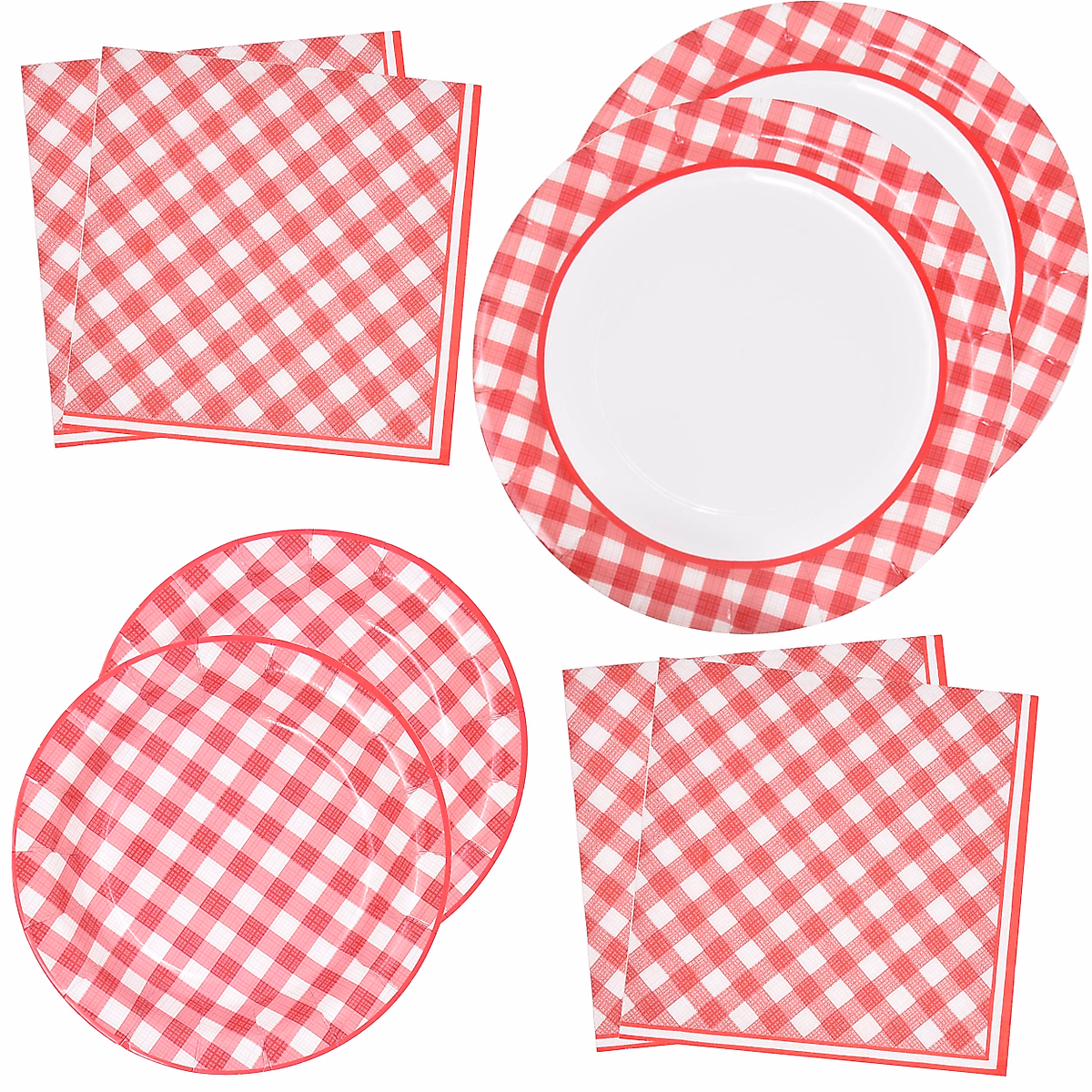 Gift Boutique 200 Pcs Red and White Gingham Party Supplies Set Paper Plate Napkin for Checkered Plaid Picnic BBQ Birthday Disposable Dinnerware Serve 50