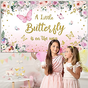 Butterfly Baby Shower Decorations Set a Little Butterfly Is on the Way Photography Backdrop Pink Purple Balloon Garland Arch Kit Butterfly Tablecloths for Baby Girls Shower Supplies Decor