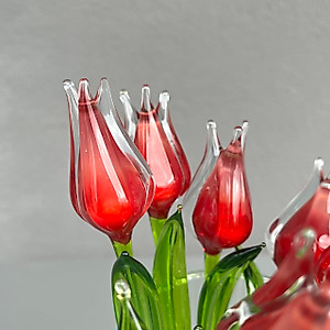 Red Glass Tulip Flower - Tulip Ornaments Figurine - Blown Flower Sculpture - Art Decor for Garden - Decoration for Plants - Flower Gifts
