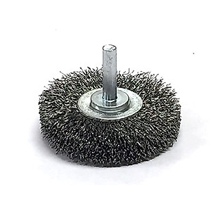 Benchmark Abrasives 2-1/2" Mounted Crimped Wire Wheel for Cleaning deburring on Cast Iron, Steel, Titanium, Nickel, 1/4" Shank for Rotary Tools (5 Pack) - Carbon Steel