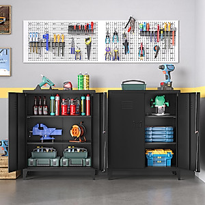 LISSIMO Metal Storage Cabinet,Home Office Cabinet with Doors and Adjustable Shelves,Locking Cabinet with Adjustabl Leg Levelers Assembly Required(Black)