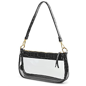 Clear Shoulder Handbag Classic 90s Purse Women Vegan Leather Crocodile Corssbody Bag (Black)