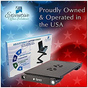 Executive Office Solutions Portable Adjustable Aluminum Laptop Desk/Stand/Table Vented w/CPU Fans Mouse Pad Side Mount-Notebook-MacBook-Light Weight Ergonomic TV Bed Lap Tray Stand Up/Sitting-Black