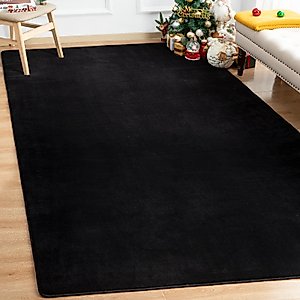 Andecor Soft Area Rug, 4x6 Black Washable Rugs for Living Room Bedroom, Indoor Fluffy Carpets for Dorm Boys Girls Kids Room Nursery Home Decorations