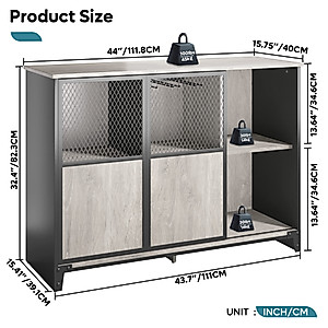 Bestier Industrial Bar Cabinet for Liquor and Glasses with Sliding Metal Mesh Door Kitchen Accent Sideboard Buffet Wine Rack with Adjustable Shelf Home Bar Furniture Gray