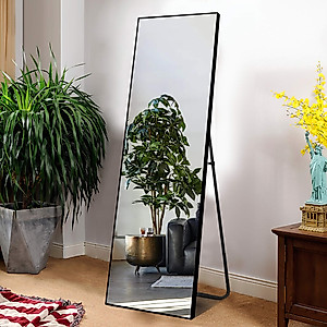 MIRUO Full Length, Floor Mirror Large Wall Mounted, Bedroom, Dressing Mirror Aluminum Alloy Thin Frame, Black, 65" x 22" (AMZVDJJ00371AAFN)