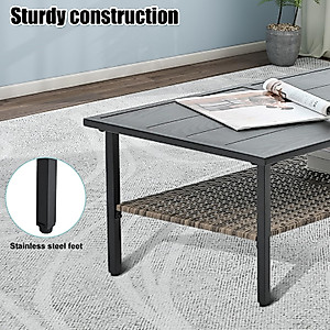 YIORTWO 4 Piece Patio Furniture Set Outdoor Conversation Furniture Sets, Wicker Patio Sectional Furniture with Waterproof Cushions and Coffee Table for Garden Poolside Balcony Porch, Blue