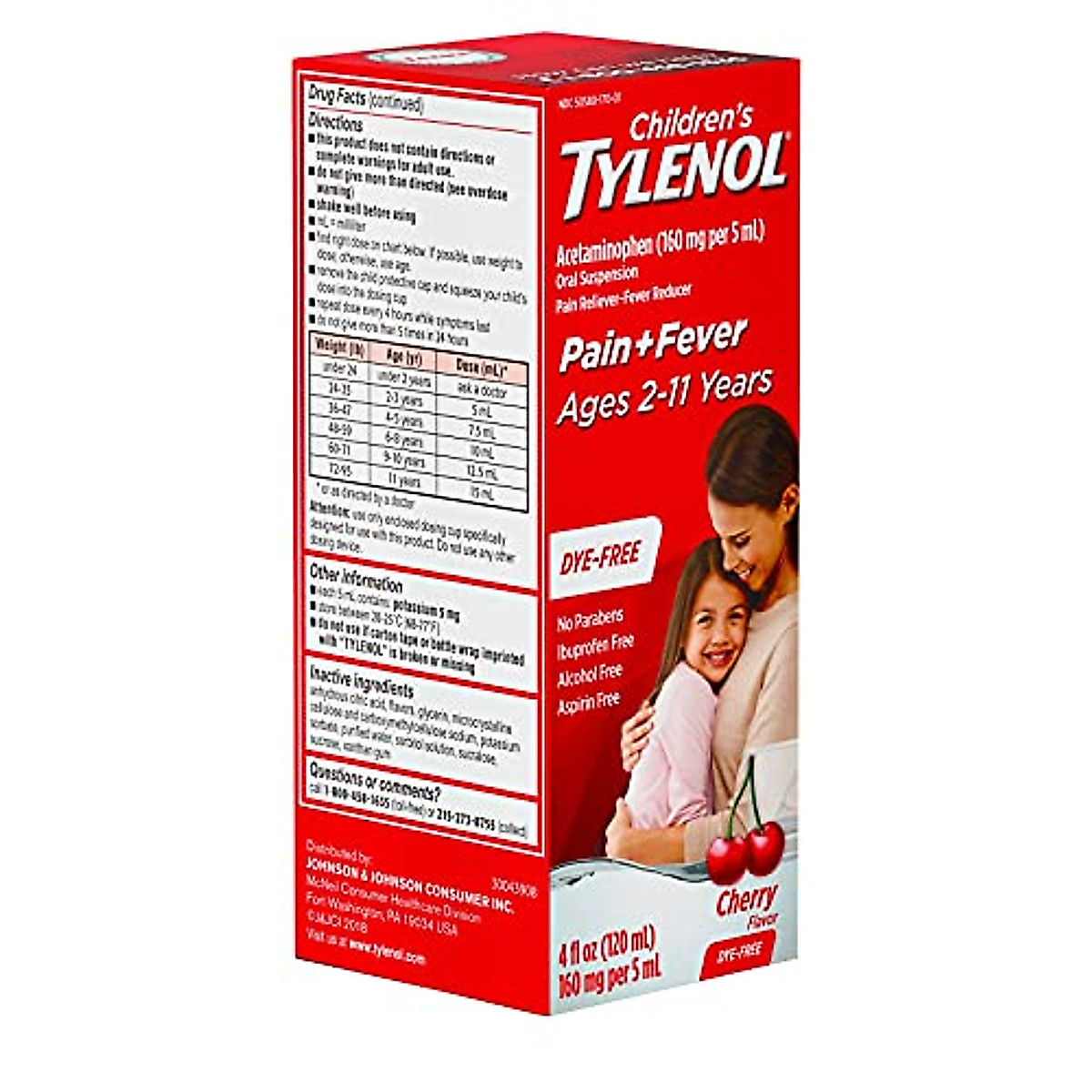 Children's Tylenol Oral Suspension Acetaminophen Medicine, Dye-Free Cherry, 4 fl. oz