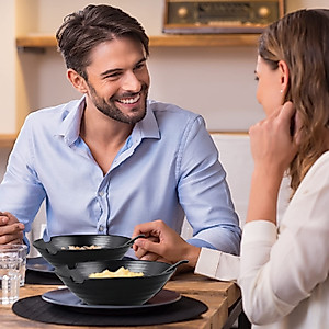 Sunnyray Set of 2 Japanese Ramen Bowl Set 37 oz Melamine Black Large Ramen Noodle Bowl Asian Chinese Korean Miso Soup Bowl with Spoons Chopsticks Saucers and Chopsticks Holders for Pho Udon Thai Soba