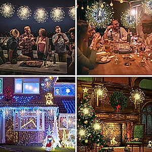 4Pack 200LED Starburst String Lights Christmas Light Copper Wire Battery Operated Hanging Fairy Patio Light with Remote Wedding Christmas Decorative Lights White Dandelion Lights for Party Garden