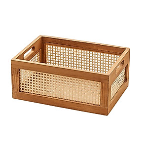 Wood Storage Basket Drawer Storage Box Portable Decoration Supplies Desktop Frame Case Home Organization for Bedroom Stationery Household, 35cmx24cmx19cm