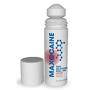 MAXOCAINE 4% Lidocaine Roll On Plus 1% Menthol. Max Strength Instant Pain Relief & Powerful Tattoo Numbing Liquid Cream. Topical Anesthetic Gel Numbs Away Arthritis, Muscle Sprain Joint & Back Pain