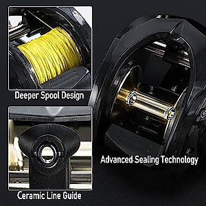 Alwonder Baitcaster Fishing Reel, 33LBS Max Drag Carbon Fiber Saltwater Fishing Reel with 8+1 Stainless Steel Ball Bearings, 6.4:1 Gear Ratio Freshwater and Saltwater Long Casting Baitcasting Reel R