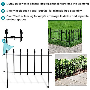 Sunnydaze Roman 9-Foot 5-Panel Iron Wire Border Fence Set - 22 Inches W x 18 Inches H Per Piece - Black