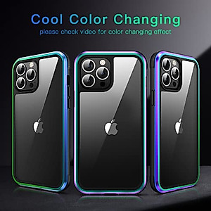 Meifigno Rainbow Series for iPhone 13 Pro Max Case, Military Grade Protection, Color Changing Aluminum Frame, Never Yellow Clear Back, Shockproof Phone Case for iPhone 13 Pro Max, Iridescent