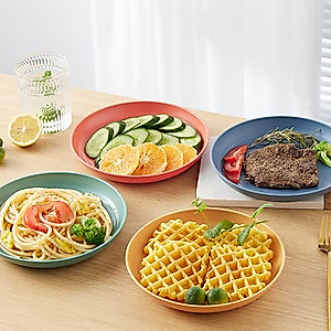 7.8 Inch Lightweight Wheat Straw Plates, 6 PACK Unbreakable Deep Dinner Plates, Dishwasher & Microwave Safe Wheat Straw Dinnerware Sets for Kids Adult, BPA Free