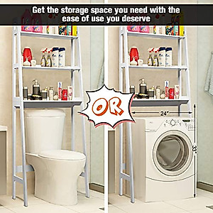 Tangkula Bathroom Space Saver, Over The Toilet Storage Rack, Free Standing 3-Shelf Bathroom Organizer, Multifunctional Bathroom Toilet Rack (White)