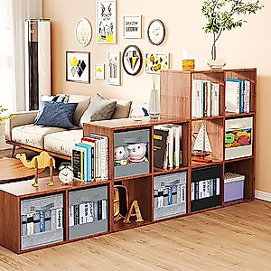 DIMJ Cube Storage Bin, 6 Pack Collapsible Storage Bins, Cube Storage Organizer with Window, Fabric Storage Bins for Shelves, Closet Baskets for Clothes, Toys, Books (Light Grey)