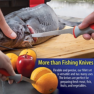 Wild Fish 7-Piece Fillet Set - Knives for Fishing: Fillet, Bait & Frozen Fish Knife with Sharpener, Cutting Board and Carry Case.