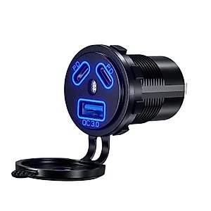 Thlevel 12V Type C USB Outlet Quick Car Charger Socket Dual Port Type C Fast Charger Socket Power Waterproof 12V / 24V Marine Boat Motorcycle Truck