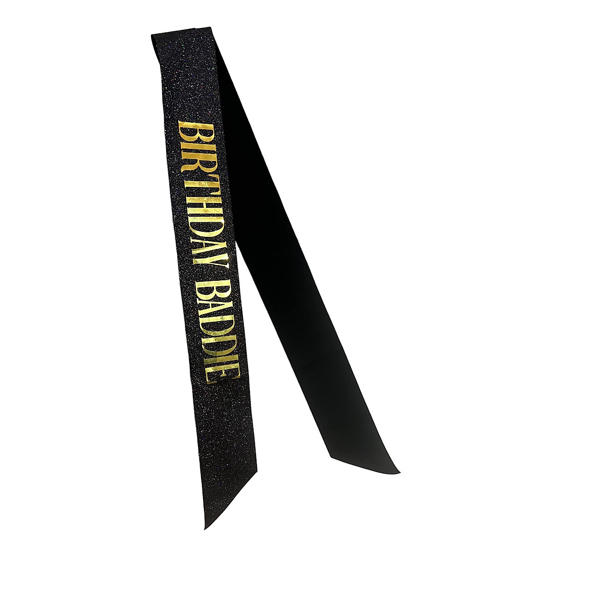 "Birthday Baddie" sash - Black Glitter sash with Gold foil. Soft Black Satin Sash for Women and Men - Birthday Party Favors Supplies Decorations & Accessories for Any Birthday