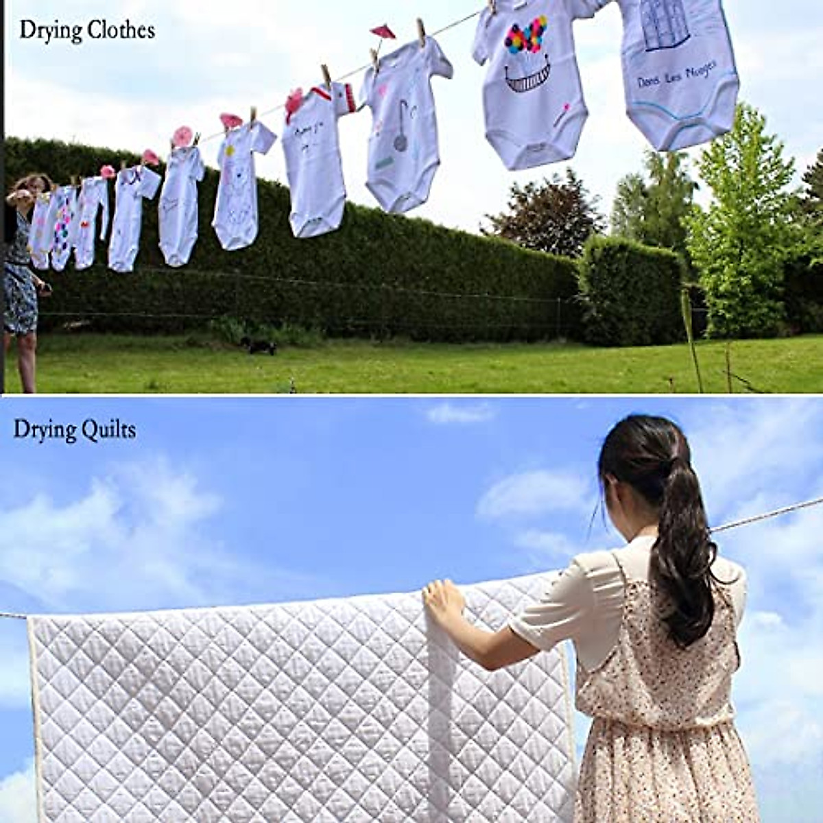 50 Ft Clothesline Long Clothes Line, Cotton Clothesline Rope Laundry Line Rope Craft Drying Rope Adjustable forCamping Travel & Home Use DIY Rope as Candle Replacement Wick Laundry Line Dryer Rope