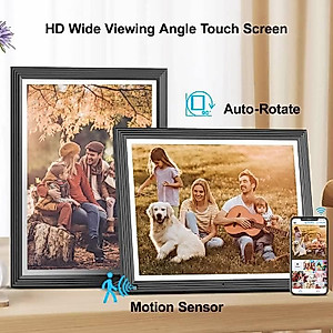 Digital Picture Frame 15 inch - FULLJA Large WiFi Smart Photo Frame with HD Wide Angle, Remote Control, 32GB Memory, Wall Mountable, Easy to Share Photos or Videos via App/Email, Gift for Family