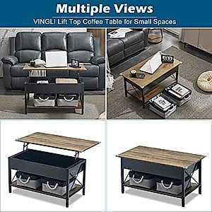 VINGLI 36" Lift Top Coffee Table with Free Cloth Storage Bins, Rustic Framhouse Black Coffee Table for Living Room, Small Modern Coffee Table for Small Space in Minimalistic Style, Black