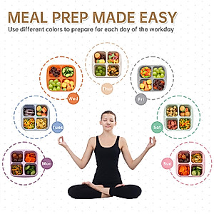 Luriseminger 7 Pack Bento Lunch Box ，4 Compartment Snack Containers，Divided Bento Snack Box，Meal Prep Lunch Containers, Lunch Box Kids/Toddle/Adults,Food Storage Containers for School, Work and Travel