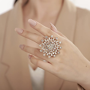 YERTTER Wedding Gold Clear Crystal Giant Ring African Women Statement Ring Rhinestone Exaggerated Cocktail Ring Vintage Rhinestone Ring for Wedding Women Girls (Gold）