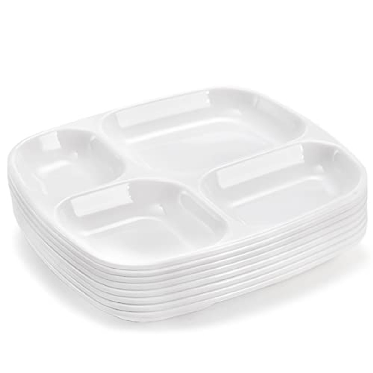 Dicunoy 8 PCS Divided Meal Tray, 10 Inch Melamine Dinner Plates for Adults, Sectional 4 Compartments Portion Control Plate Reusable Serving Platter for Salad, Noodles, Kids, Camping, Picnics
