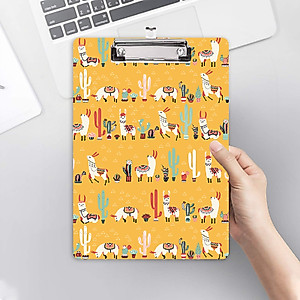 Hongri Clipboard, Fashion Design Letter Size Wooden Clipboards for Students, Women, Man and Kids, Cute Custom Pattern, A4 Standard Size 9" x 12.5" with Low Profile Metal Clip, Yellow Cactus