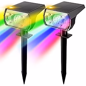 Halogotta 2 Pack Solar Spot Lights Outdoor Color Changing, IP67 Waterproof Outdoor Solar Lights with 18 LEDs, Multicolor Solar Landscape Spotlights for Yard, Garden, Gate, Fence, Pathway, Patio