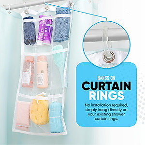 Handy Laundry Hanging Shower Organizer (2-Pack) - 9-Pocket - Mesh Caddy with Deep Storage Pockets for Organizing Bathroom Toiletries and Kids Bath Toys - Hang on Existing Shower Curtain Rings