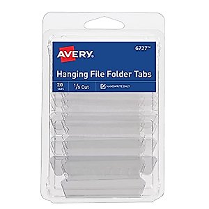 Avery Hanging File Tabs, 1/5 Cut, Clear, Permanent, Pack of 20 (6727)