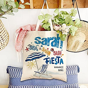 Generic Personalized Beach Tote Bags for Women/Girl w/Name & Text 9 Designs - Customized Canvas Pool/Vacation/Travel Totes Bag, Beige, Medium