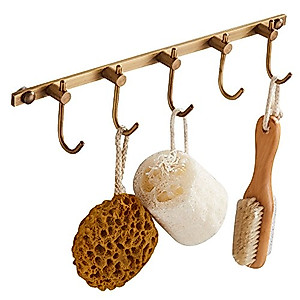 YUTU Bronze 5 Hooks Brass Towel Racks Brushed Antique Coat Hat Hooks Wall Mounted Bathroom