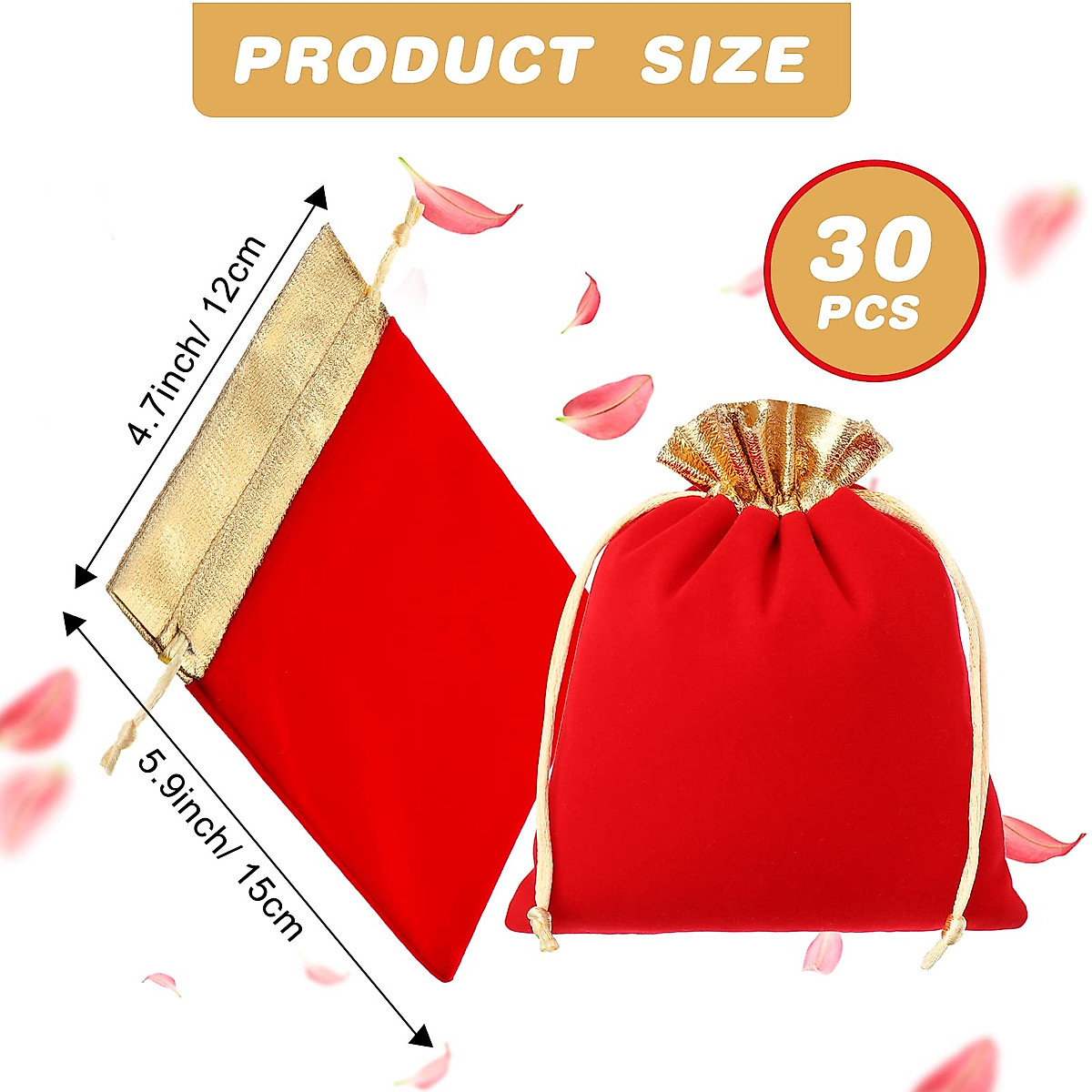 Frienda 30 Pcs Velvet Drawstrings Gift Bags 6 x 5 Inch Jewelry Pouches Drawstring Candy Bags Bolsitas para Recuerdos Velvet Party Favors Present Bag for Christmas Xmas Holiday(Red)
