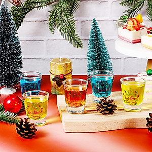 Lounsweer 6 Pcs Merry Christmas Shot Glass Set 2 oz Clear Holiday Cocktail Glasses Funny Shot Glasses Bulk, Cool Shot Cups with Weighty Base for Christmas Party Decoration Whiskey Drinkware Supply
