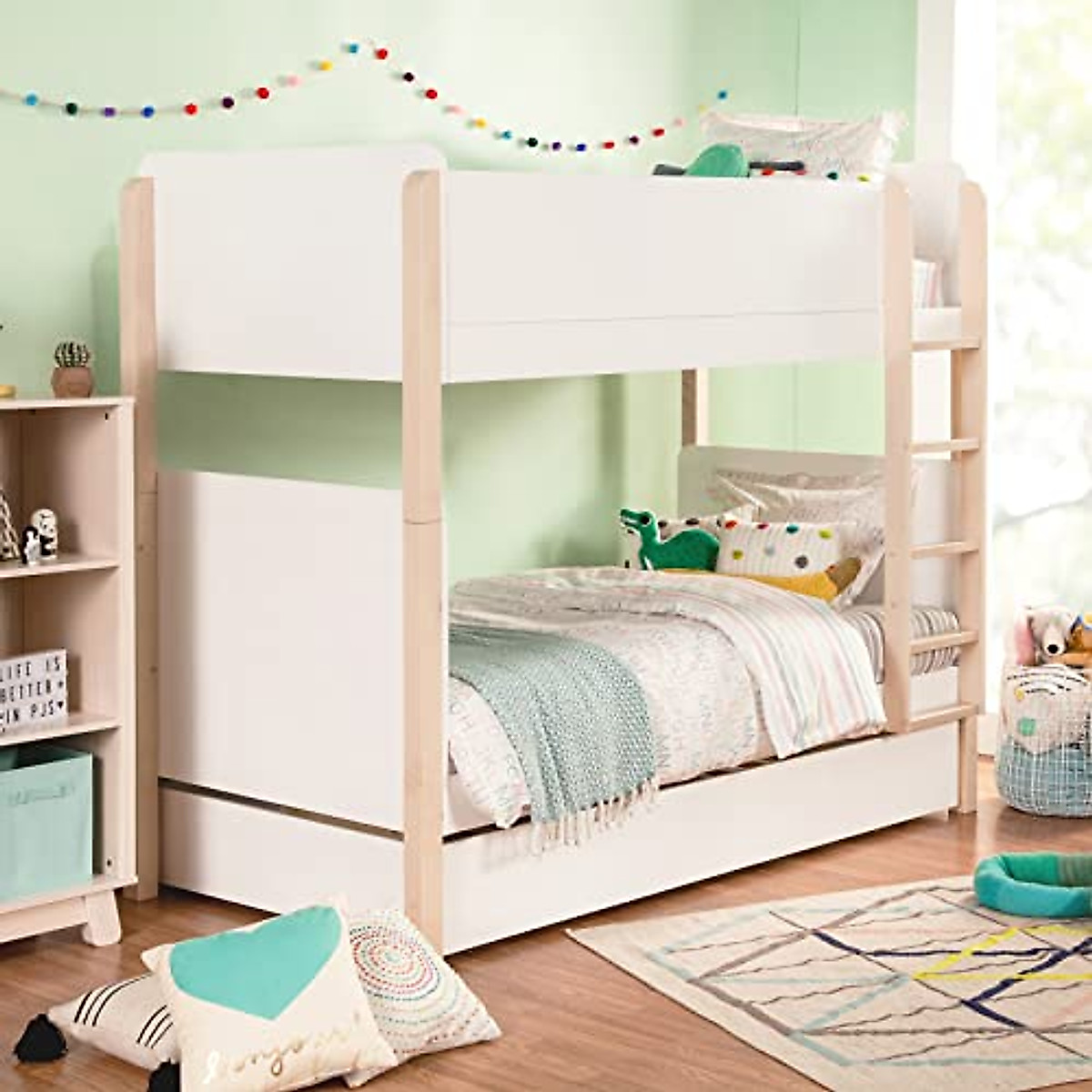 Babyletto Tiptoe Bunk Bed in White and Washed Natural