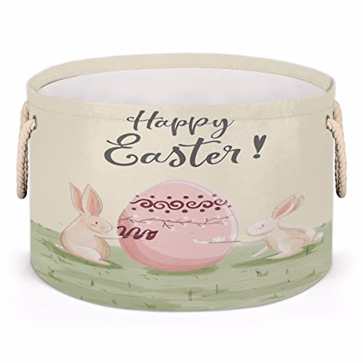 Happy Easter Funny Rabbits (7) Large Round Baskets for Storage Laundry Baskets with Handles Blanket Storage Basket for Bathroom Shelves Bins for Organizing Nursery Hamper Girl Boy