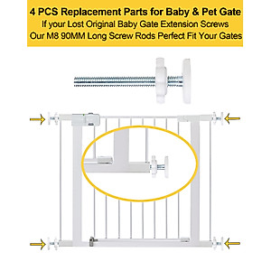 4 Pack Baby Gate Threaded Spindle Rod 8MM(M8), Replacement Screw Bolts Hardware Parts Kit for Pet & Dog Pressure Mounted Safety Door & Stair Gates (a White)
