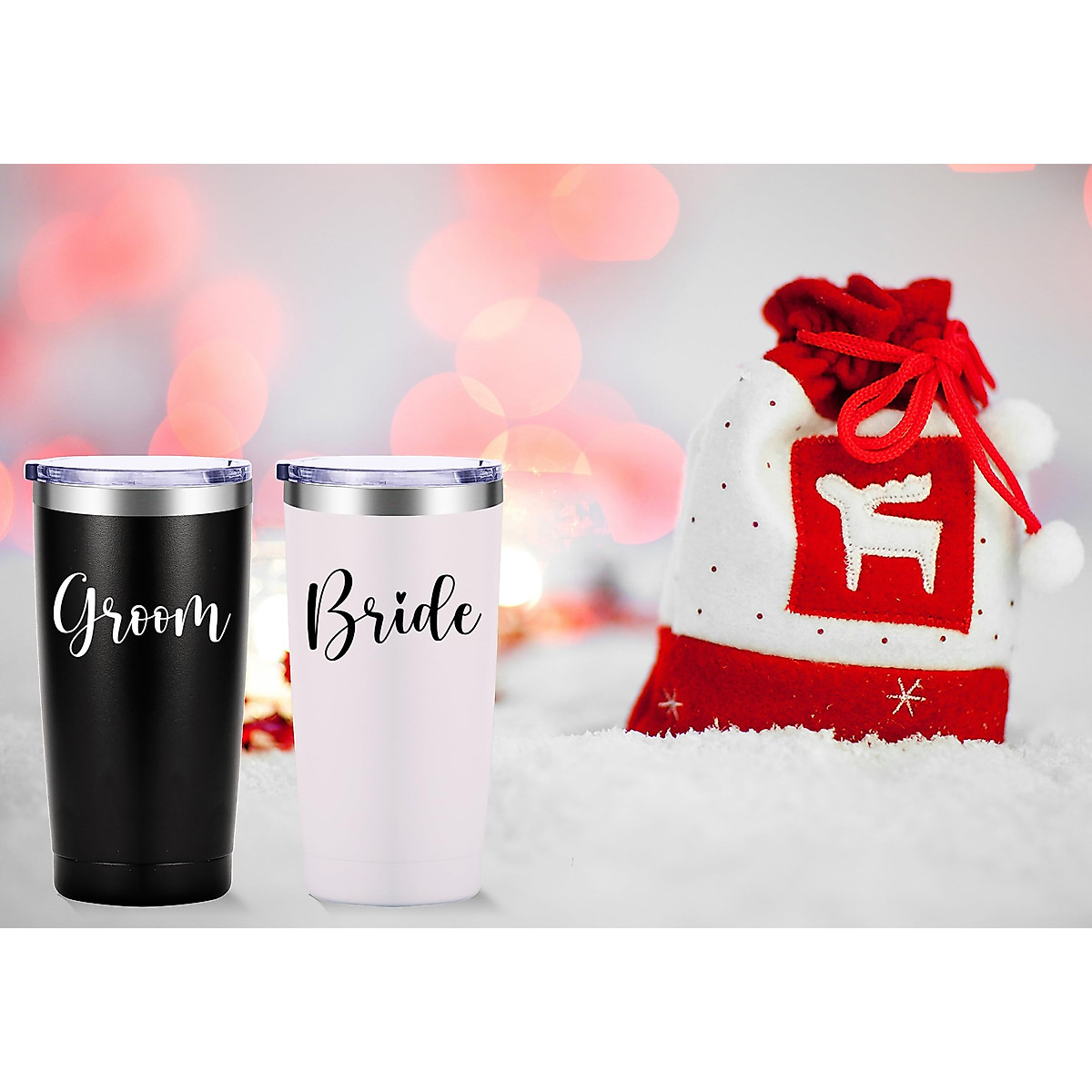 AMZUShome Groom & Bride Tumbler.Newlyweds Gifts.Engagament Wedding Couple Gifts.Mr and Mrs Gifts. Bridal Shower Gifts.Bride Groom Honeymoon Gifts.(20oz Black & White)