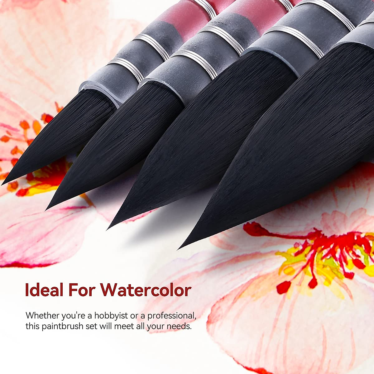 Lightwish Watercolor Brushes Set, Synthetic Squirrel Hair Paint Brushes kit for Artists, Adults, and Hobbists, Pointed Round Mop Brush for Watercolor, Gouache,4 Pcs