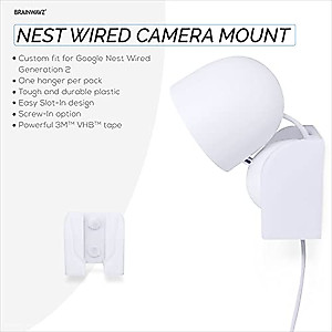 BRAINWAVZ Wall Mount for Google Nest Wired 2nd Generation Security Camera - Adhesive & Screw-in, Easy Slot-in Design (White)