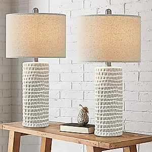 PORTRES 24.5" Modern Accent Ceramic Table Lamp Set of 2 for Bedroom White Desk Decor Bedside Lamps for Living Room Study Room Office Dorm Farmhouse Nightstand Lamp End Table Lamps